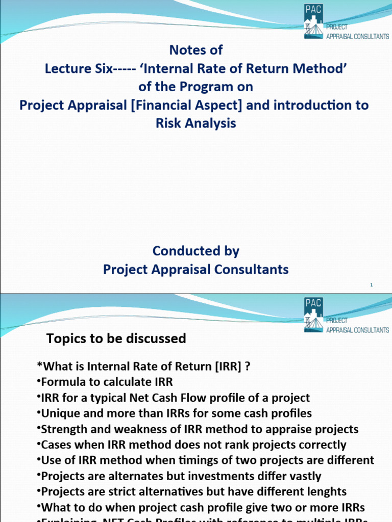 N 06 PAC IRR Lecture Six | PDF | Internal Rate Of Return | Net Present Value