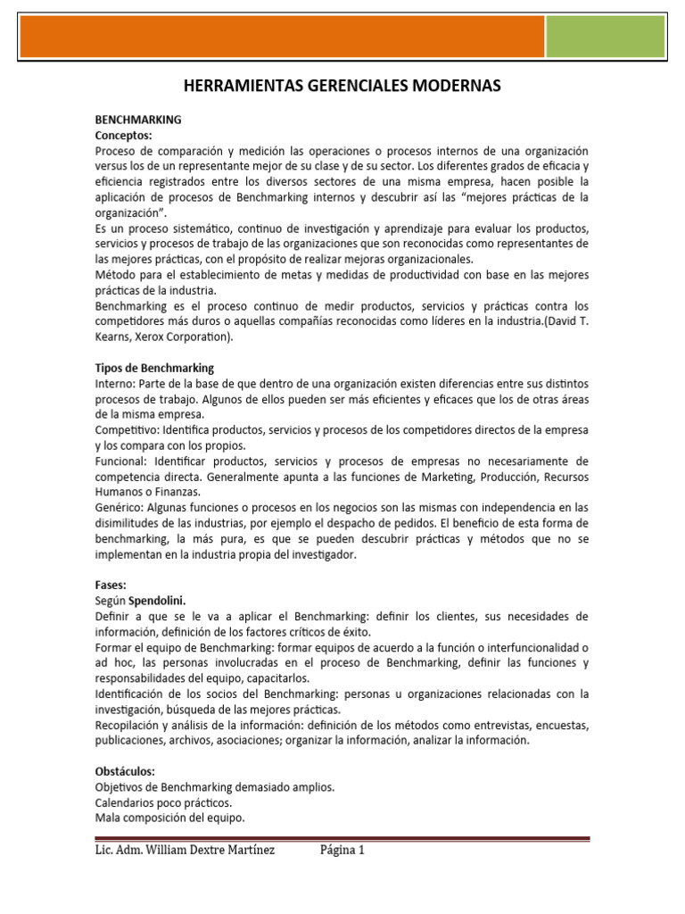 Herramientas Gerenciales Modernas | PDF | Lean Manufacturing | Benchmarking