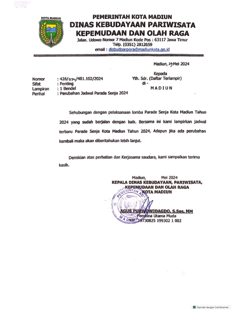 Revisi Jadwal Parade Senja Kota Madiun Tahun 2024 | PDF