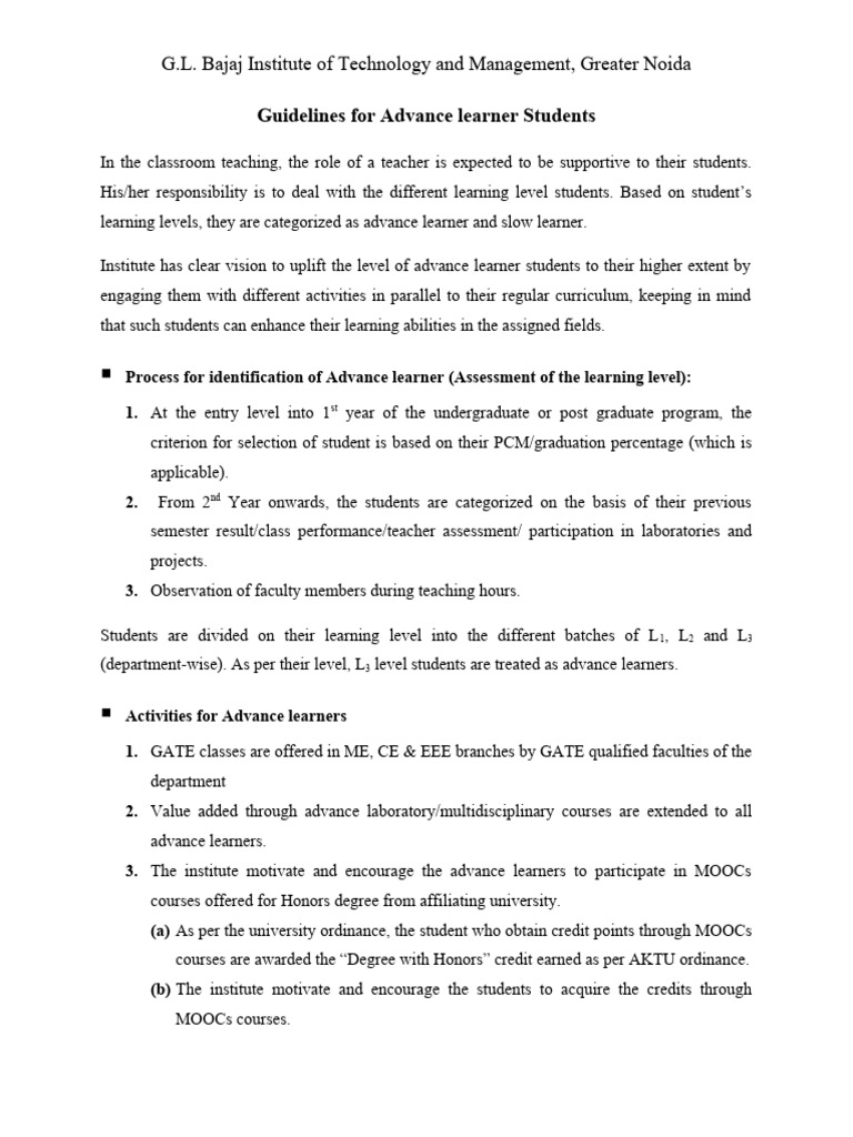 Advance Learner Guideline and Proforma | PDF | Learning | Massive Open ...