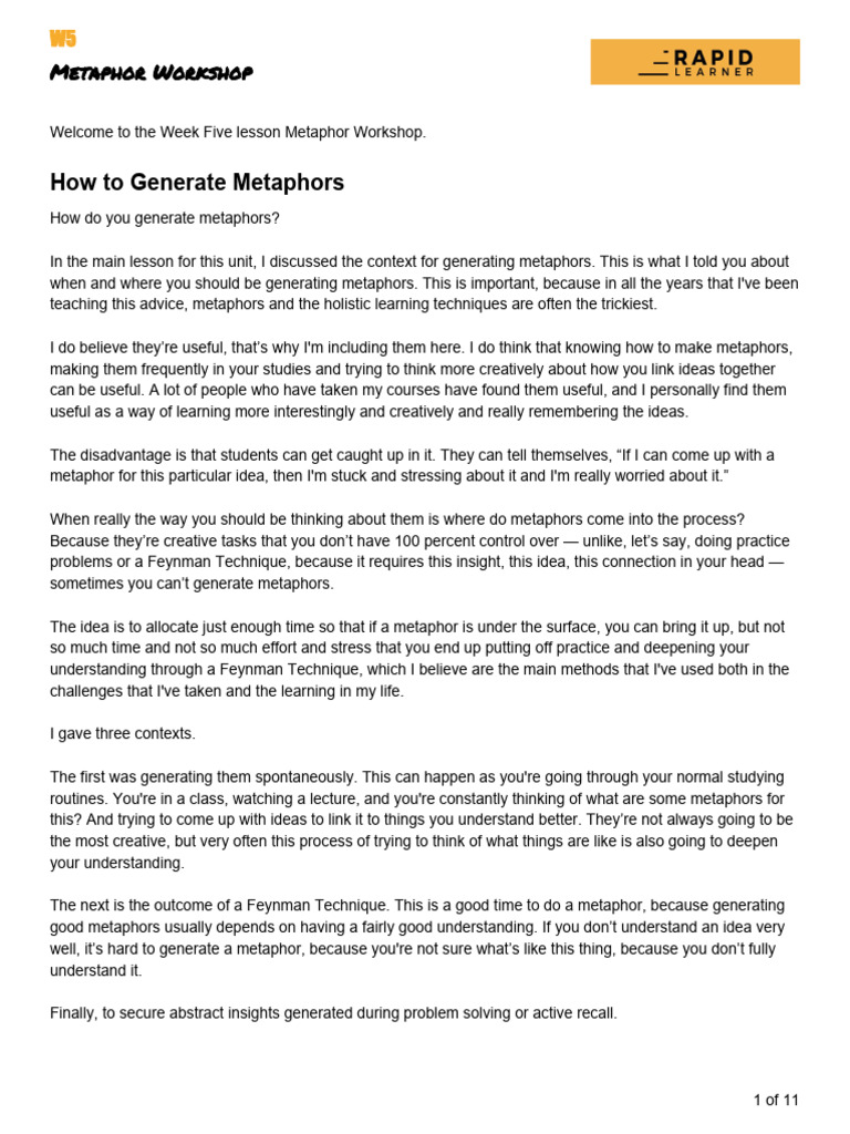 5.3 - Metaphor Workshop | PDF | Chemical Synapse