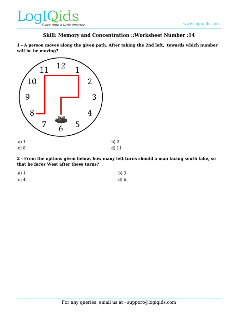 Memory and Concentration Worksheet 14 | PDF