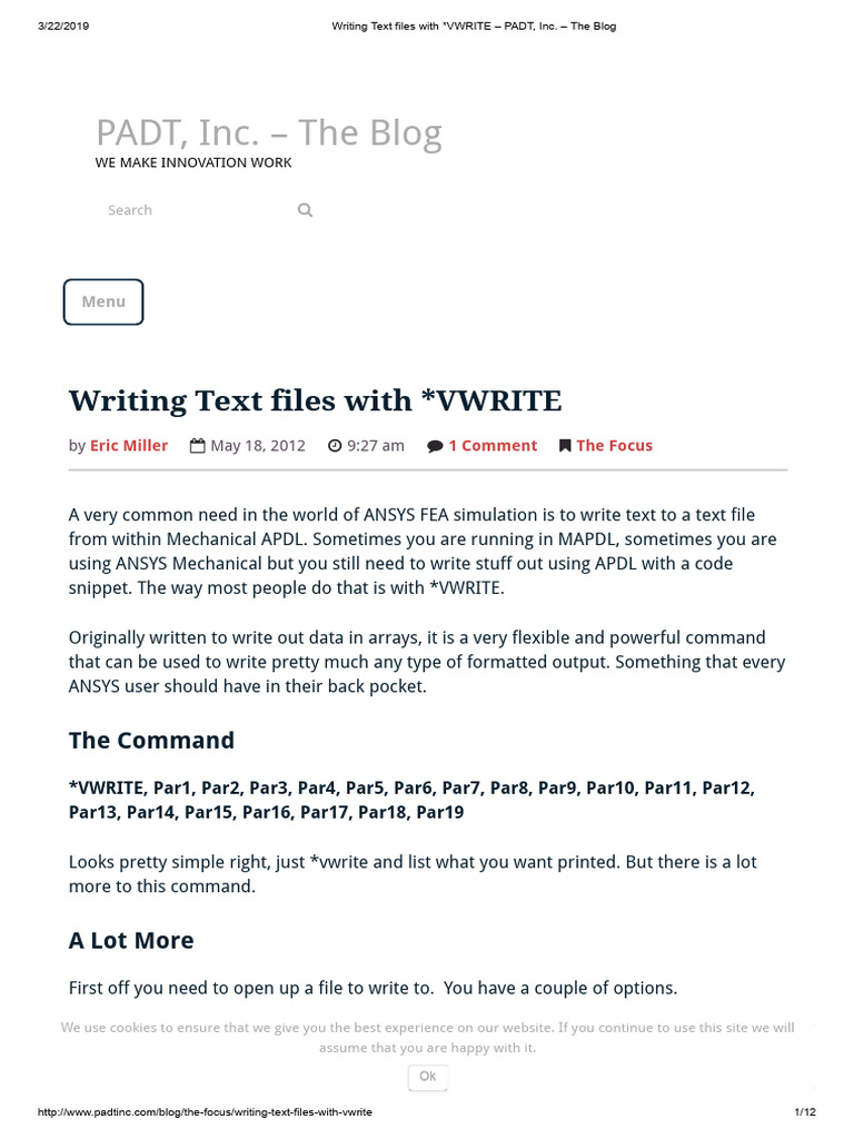 ANSYS Users: Master *VWRITE Command | PDF | Parameter (Computer Programming) | Computer Programming
