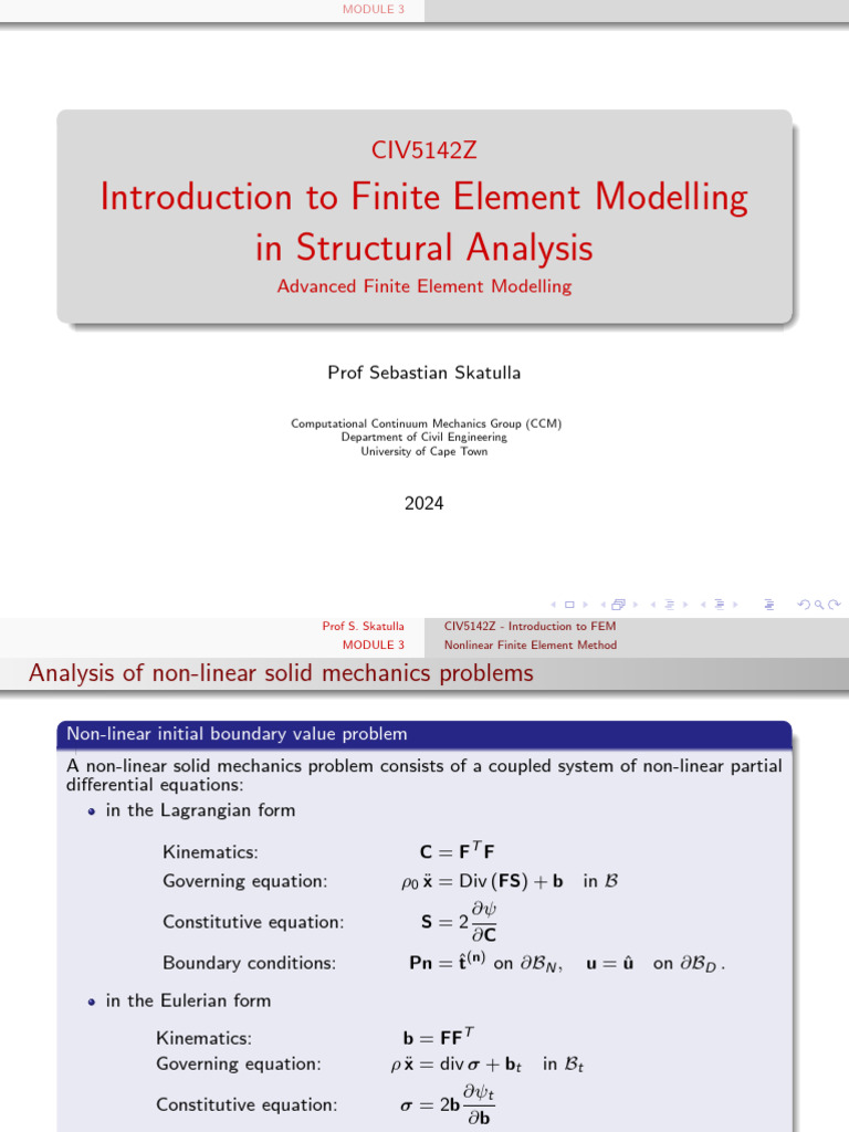 CIV5142Z Introduction To Finite Element Modelling in Structural Analysis - Advanced Finite ...