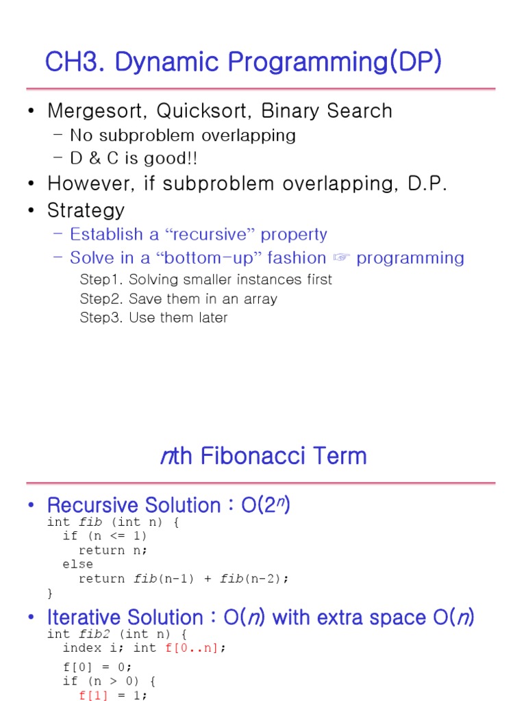 CH3. Dynamic Programming (DP) : - Mergesort, Quicksort, Binary Search | PDF | Mathematical ...