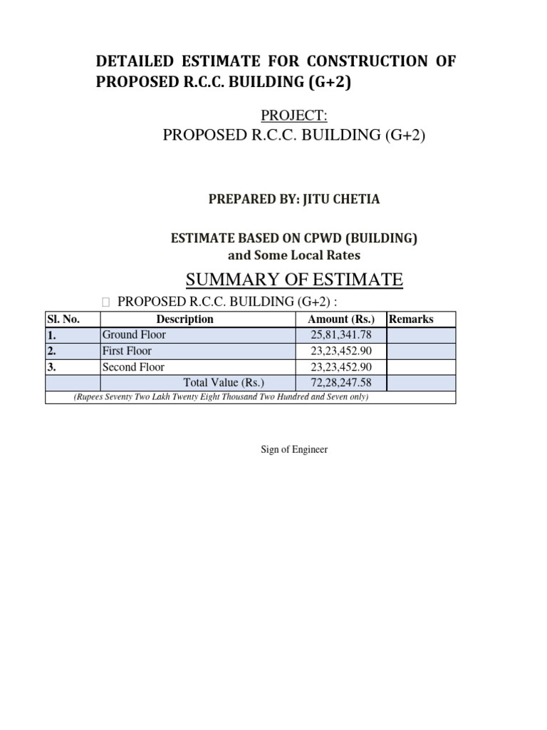 Estimate Main G+2 FINAL... 2 | PDF | Concrete | Brick