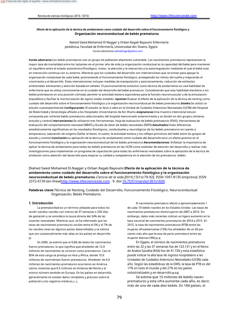 Effect of Applying Nesting Technique As - En.es | PDF | Parto prematuro ...