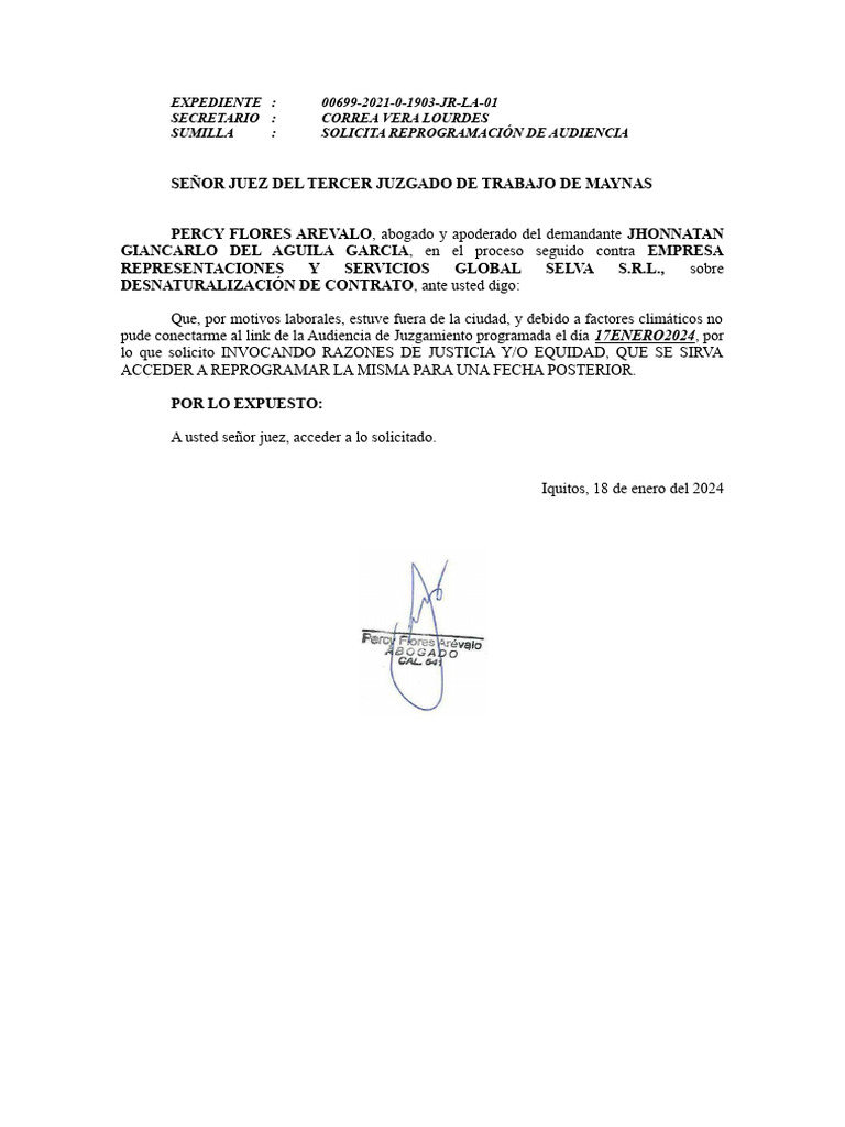 Exp. 699-2021 - Solicita Reprogramación | PDF