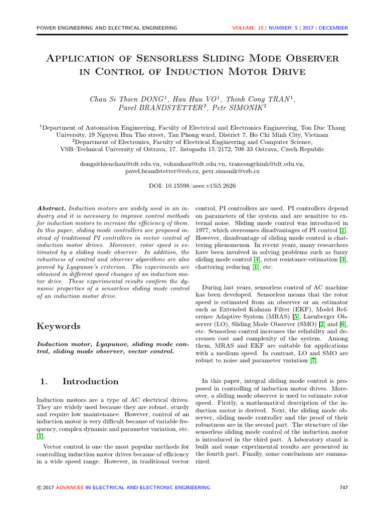 Application Of Sensorless Sliding Mode Observer In Pdf Electrical Engineering Applied