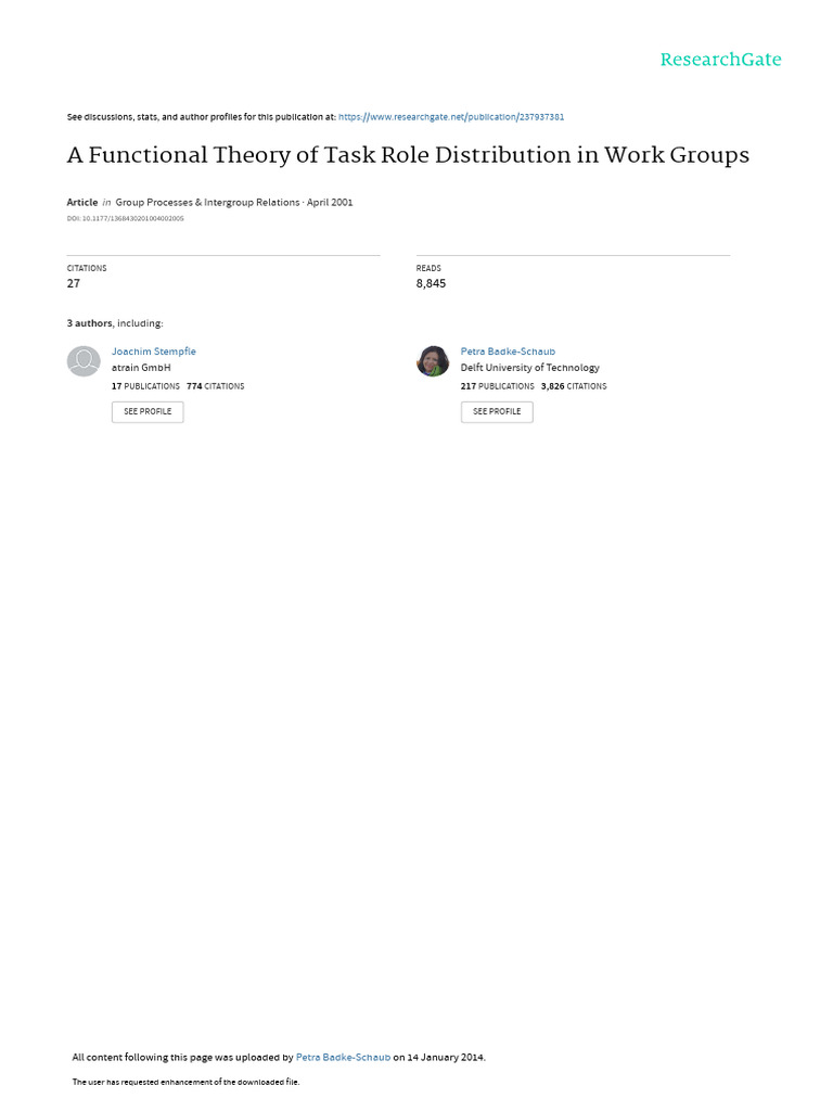A Functional Theory of Task Role Distribution in W | PDF | Goal | Self Organization