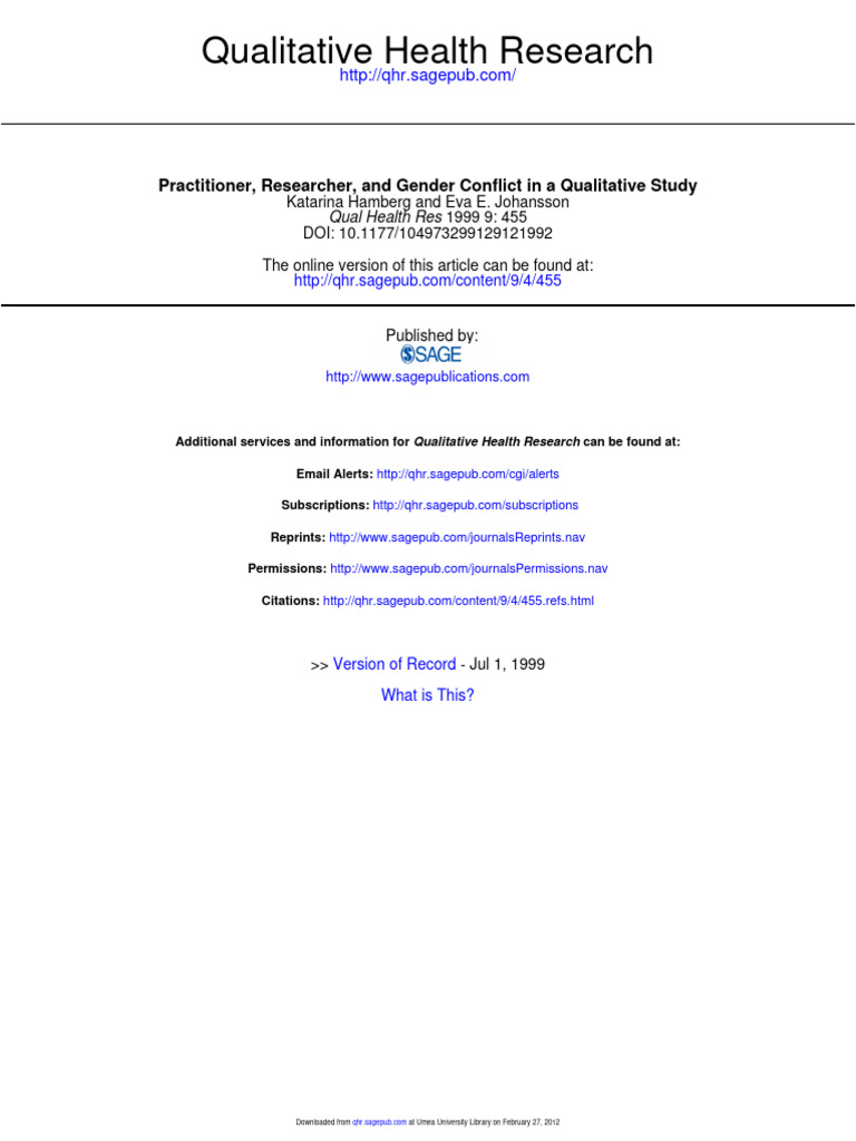 Practitioner Researcher and Gender Confl | PDF | Family Medicine | Medicine