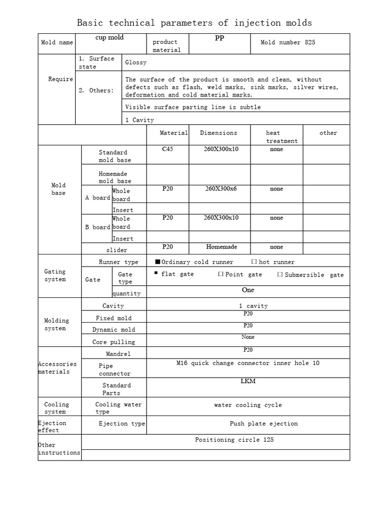 Basic Technical Parameters of Injection Molds: Cup Mold | PDF | Building Engineering | Secondary ...