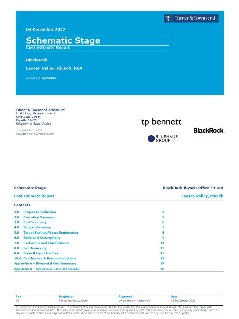 Blackrock - Schematic Estimate Report - Rev 00 | PDF | Saudi Arabia | Supply Chain