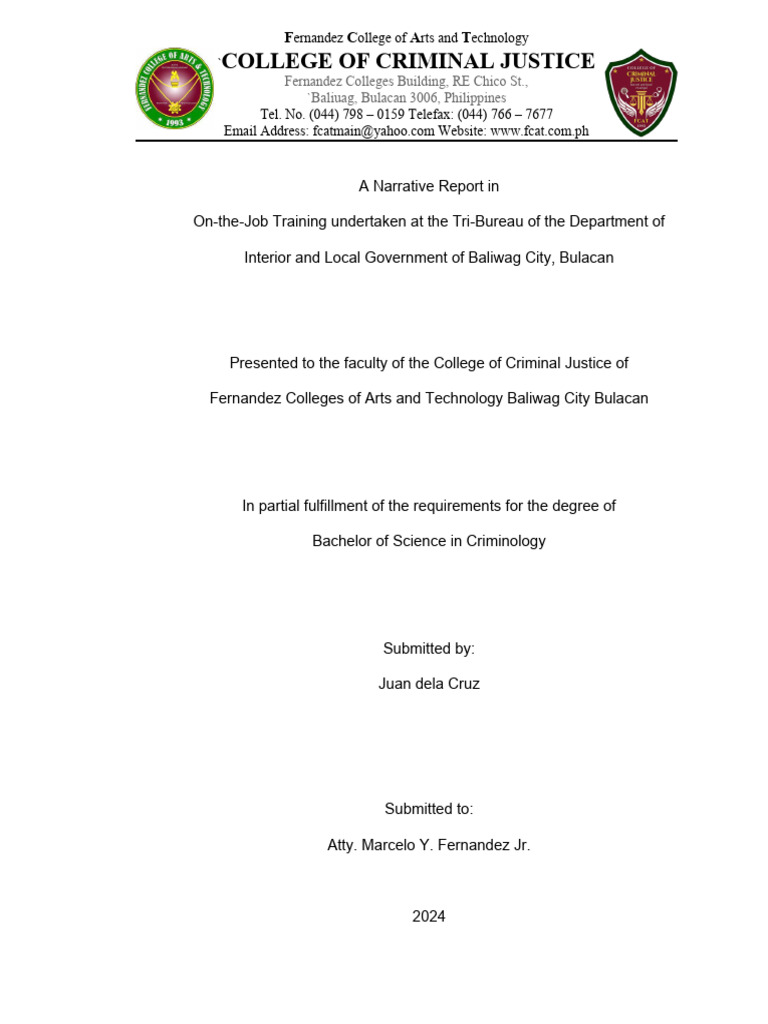 OJT - Narrative - Report CCJ Sample Format | PDF