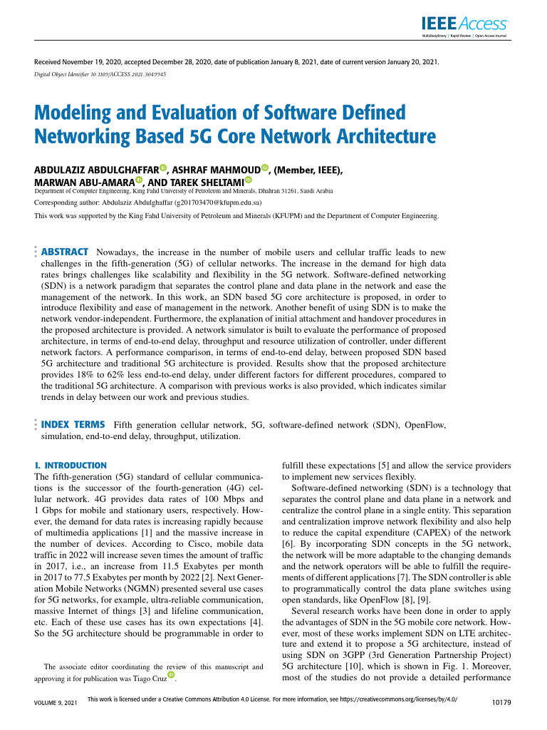 GURFMZ-Modeling and Evaluation of Software Defined Networking Based 5G Core Network Architecture ...