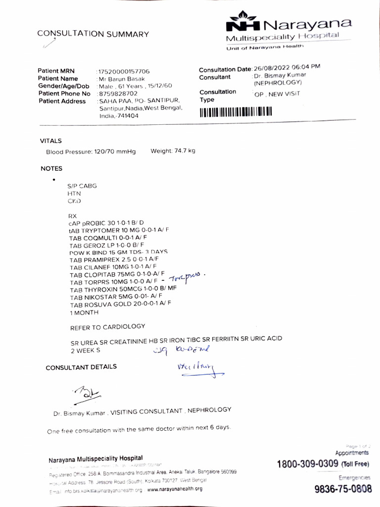 Nephrology Consultation Summary | PDF | Internal Medicine | Kidney