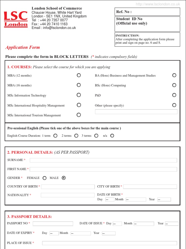 LSC Application Form | PDF | Travel Visa | Fee