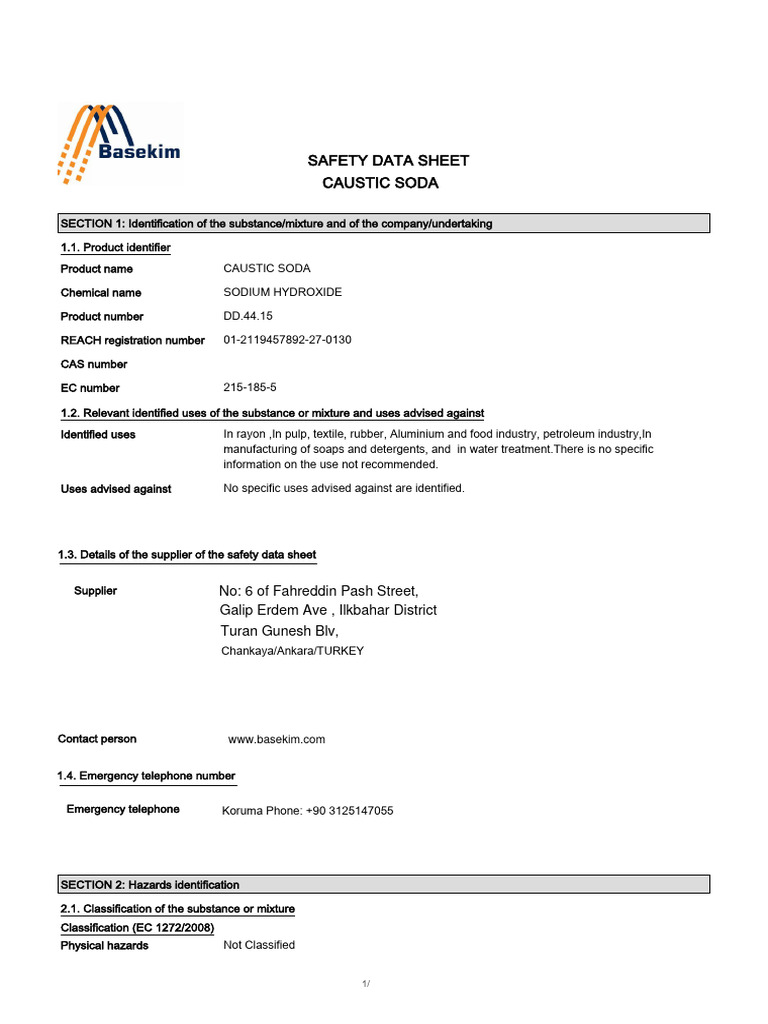 Caustic Soda Msds | PDF | Firefighting | Personal Protective Equipment