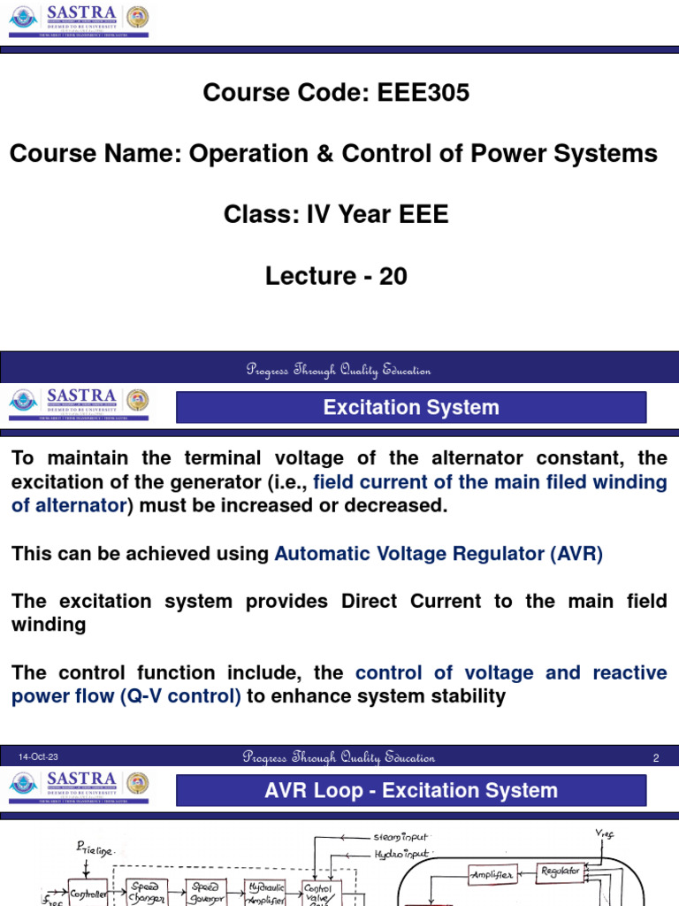 UNIT III - OPCON - LECTURE 20 - Types of Excitation System | PDF ...