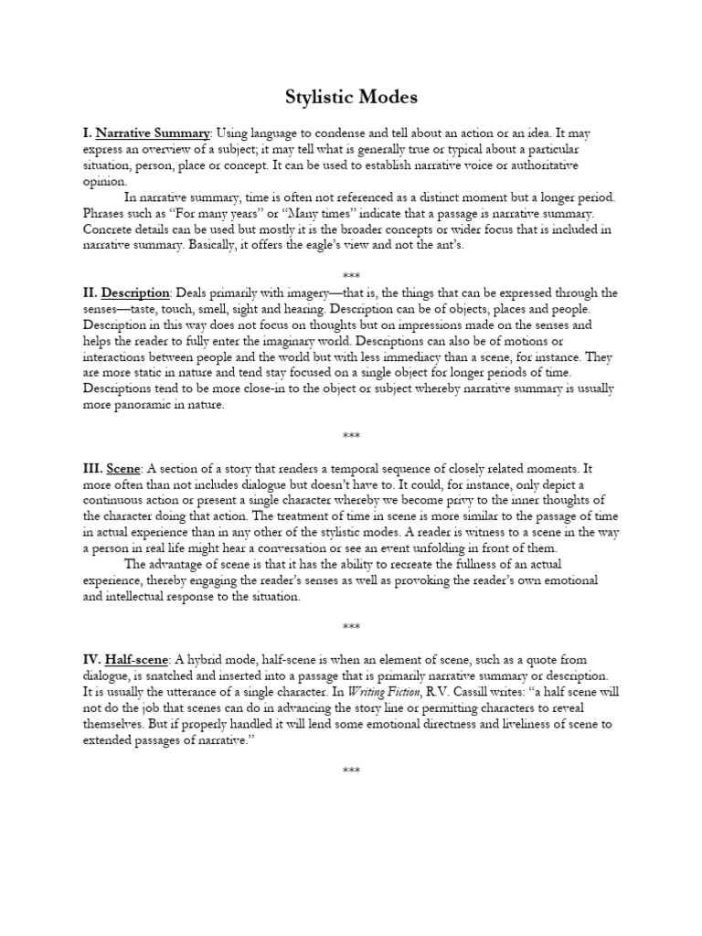Analyzing Stylistic Modes in Literature | PDF | Narrative | Narration