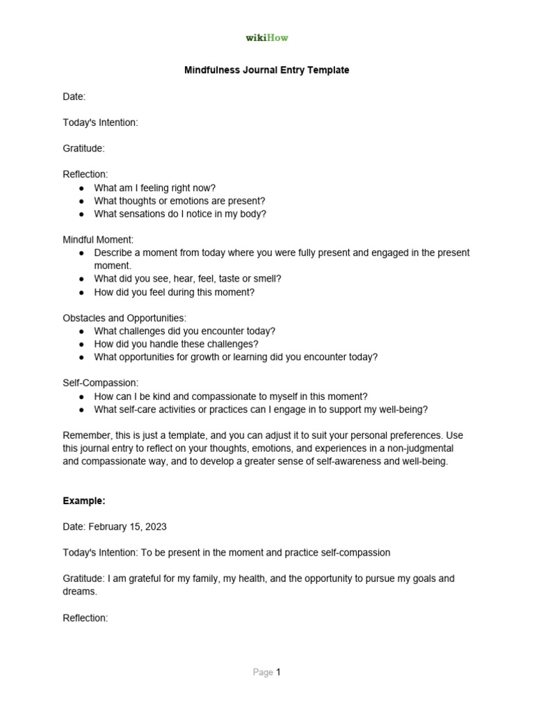 Mindfulness Journal Entry Template 2 | PDF | Gratitude | Mindfulness