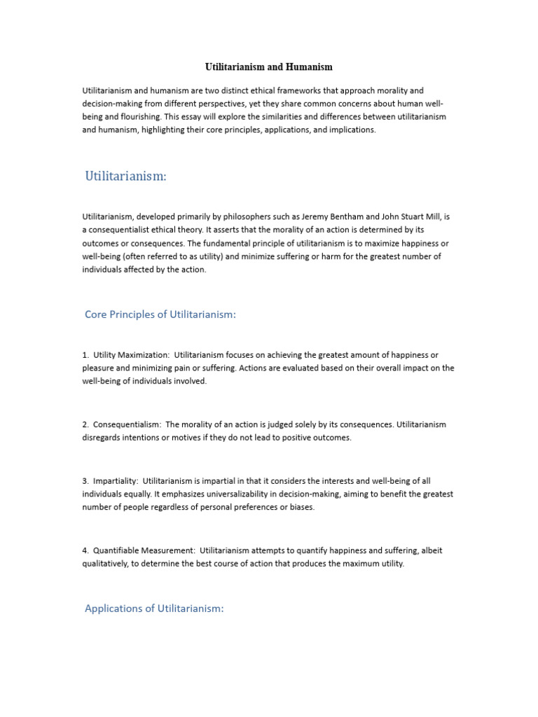 Humanism and Utilitarianism | PDF | Utilitarianism | Humanism Humanism and Utilitarianism | PDF | Utilitarianism | Humanism