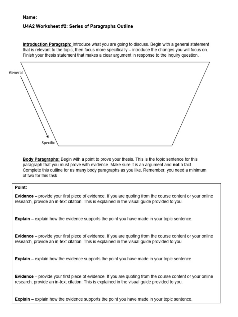 U4A2 Worksheet 2 - Series of Paragraphs Outline | PDF