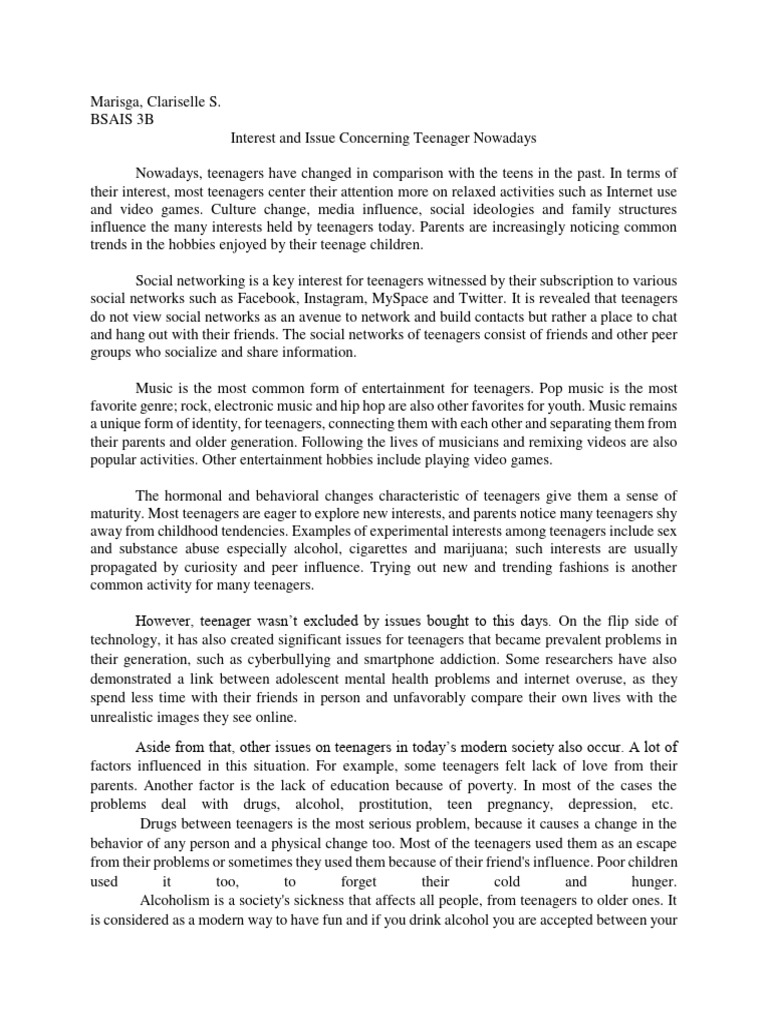 Interest and Concern BSAIS 3B Marisga, Clariselle S | PDF | Adolescence | Behavioural Sciences