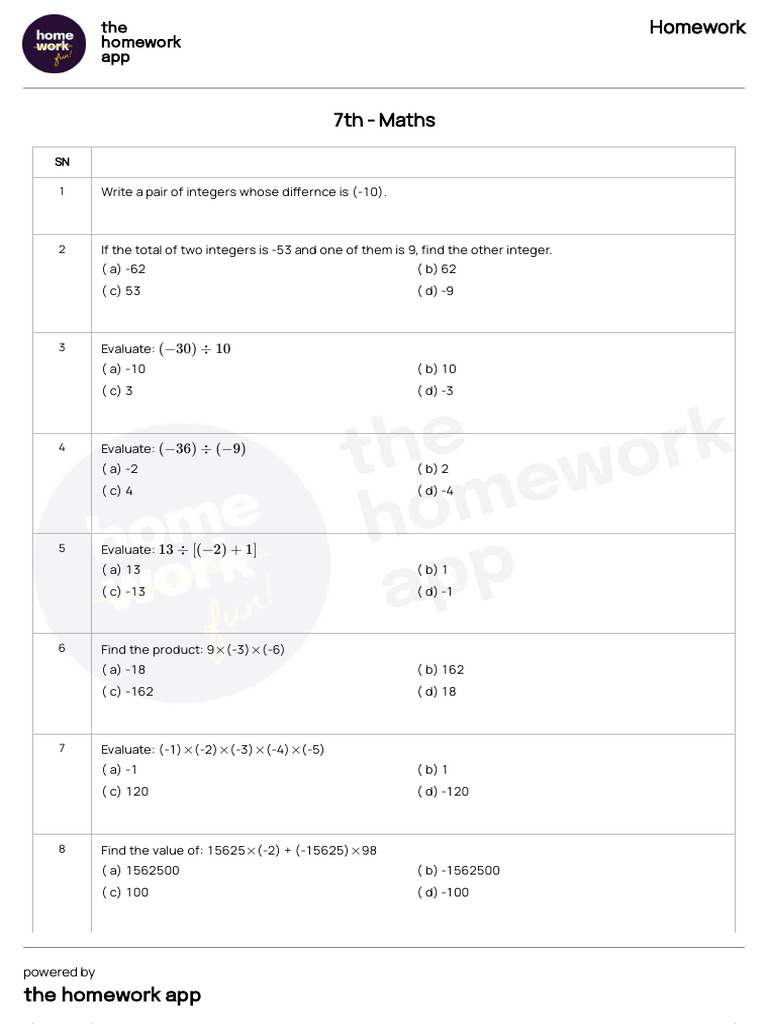 Questions - Homework - 7th - Maths - 2024-07-17T07 - 01 | PDF | Angle ...