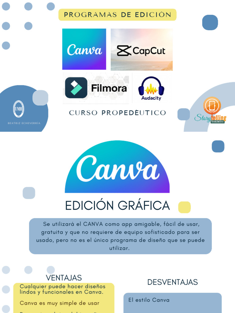 PRESENTACIÓN Programas de Edición | PDF | Aplicación movil | Software de la aplicacion