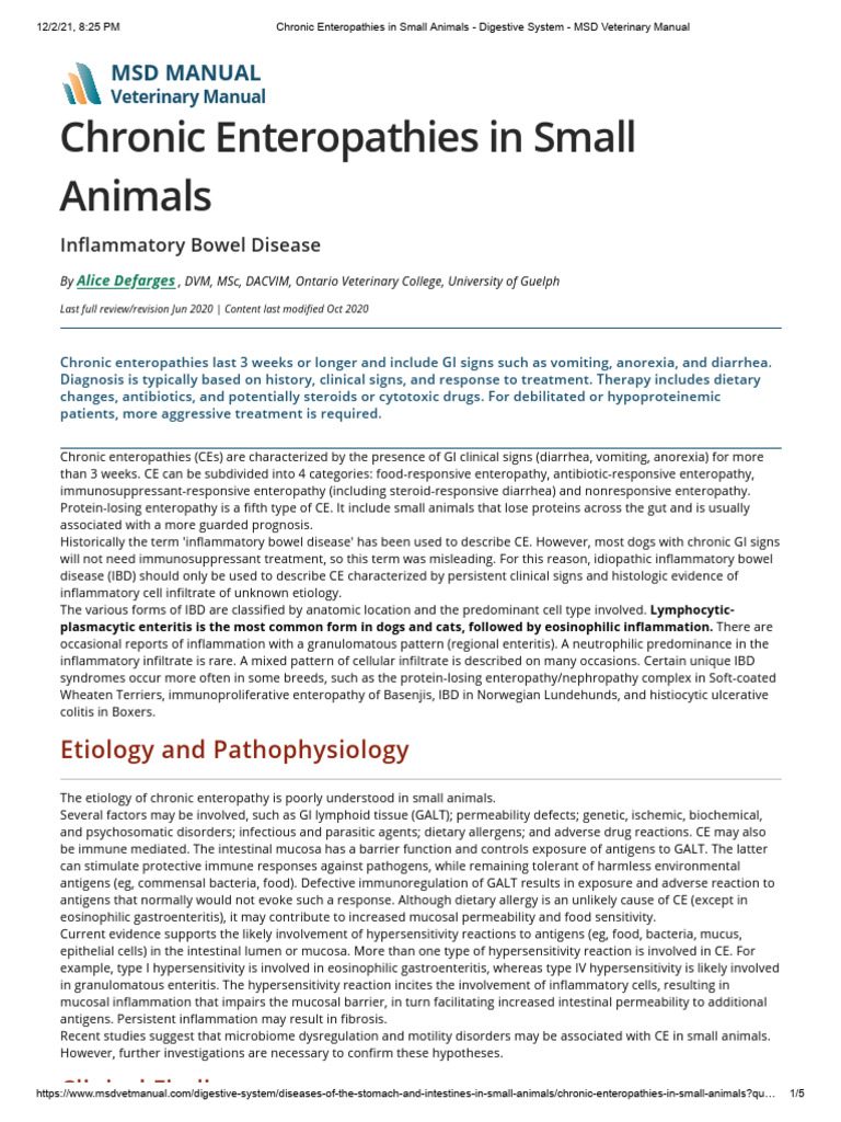 Chronic Enteropathies in Small Animals - Digestive System - MSD ...