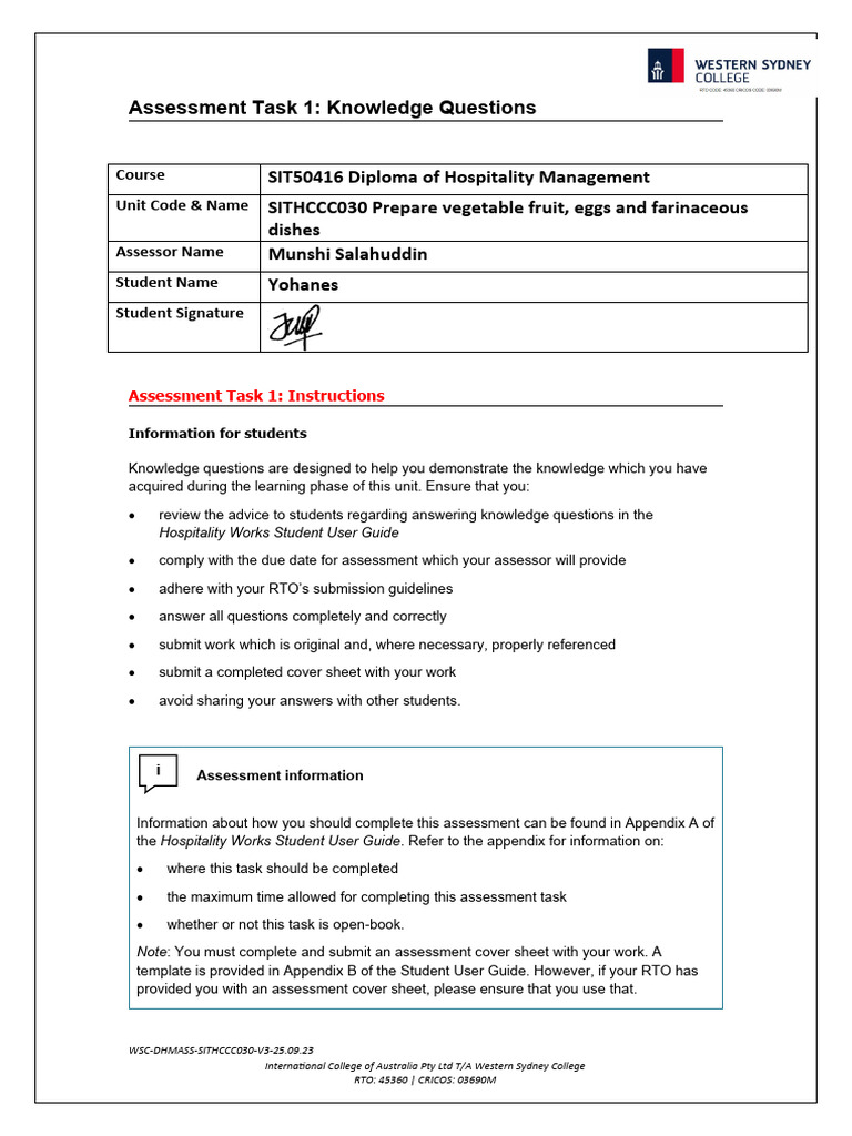 Assessment-Task-1 SITHCCC030 | PDF | Cooking | Baking