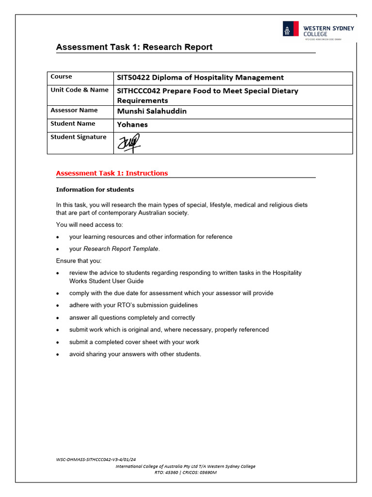 Assessment-Task-1 SITHCCC042 | PDF | Diet (Nutrition) | Diet & Nutrition