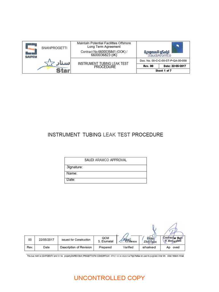 Instrument Leak Test | PDF | Pipe (Fluid Conveyance) | Leak