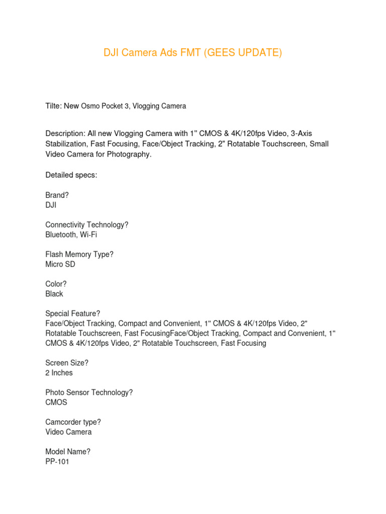 DJI Camera FMT | PDF