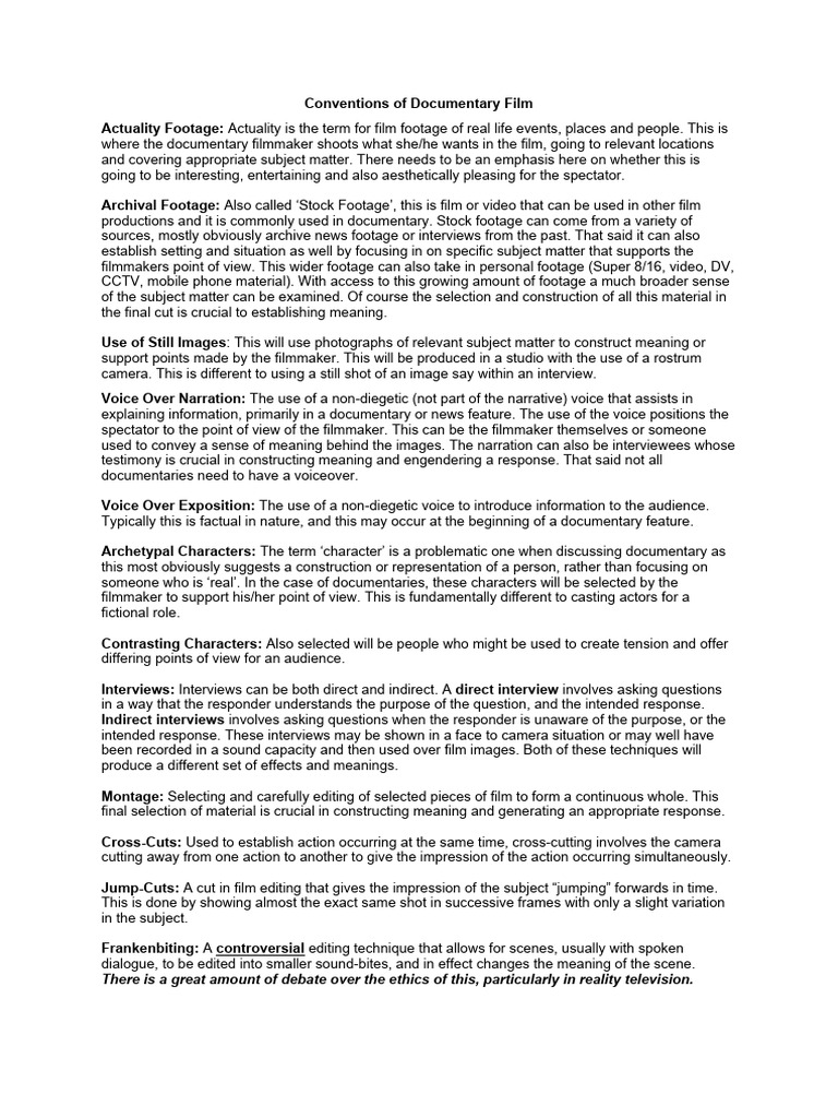 Conventions of Documentary Film | PDF | Documentary Film | Narration