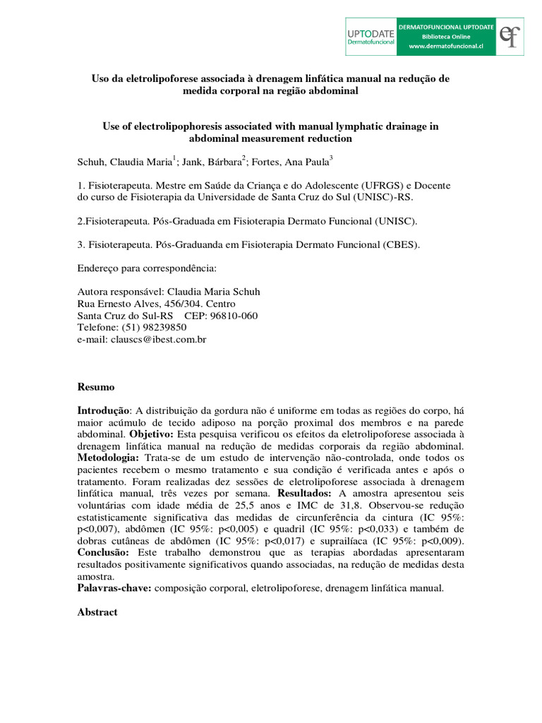 Electrolipolisis y Drenaje Linfatico Manual en Adiposidad BR | PDF ...