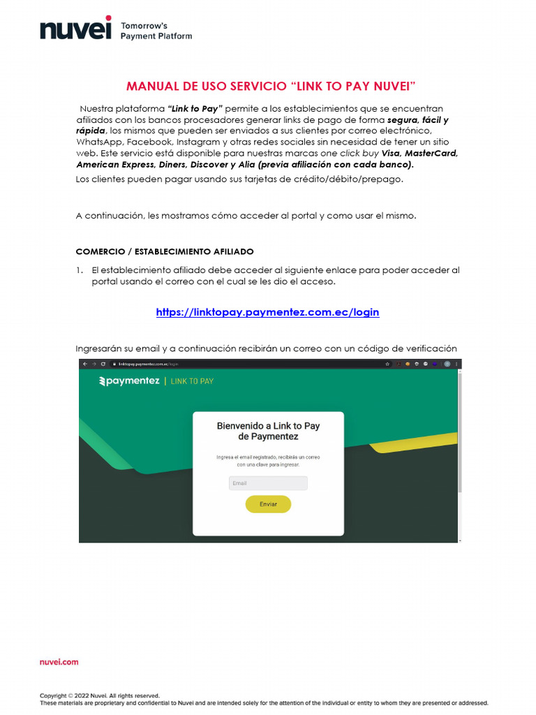 Guía de Uso: Link to Pay Nuvei | PDF | Tarjeta de débito | Industrias de servicio