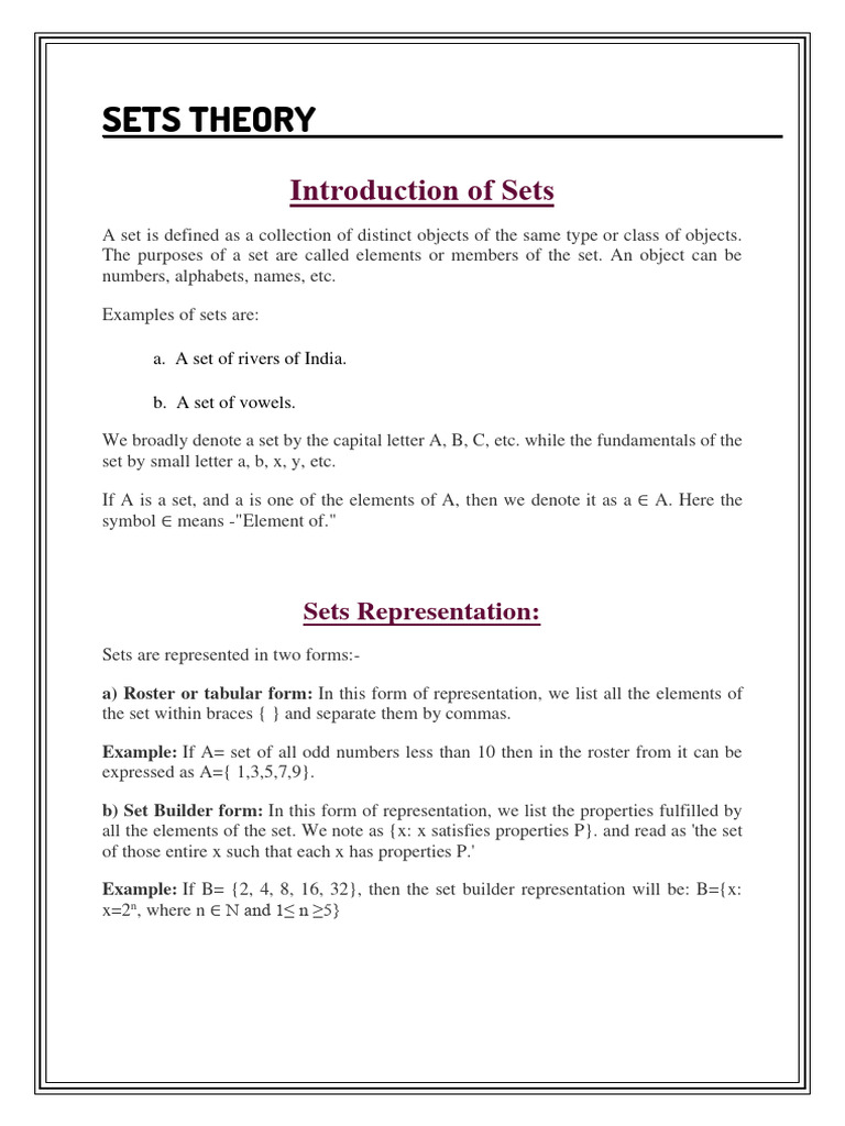 Sets Theory | PDF | Set (Mathematics) | Integer