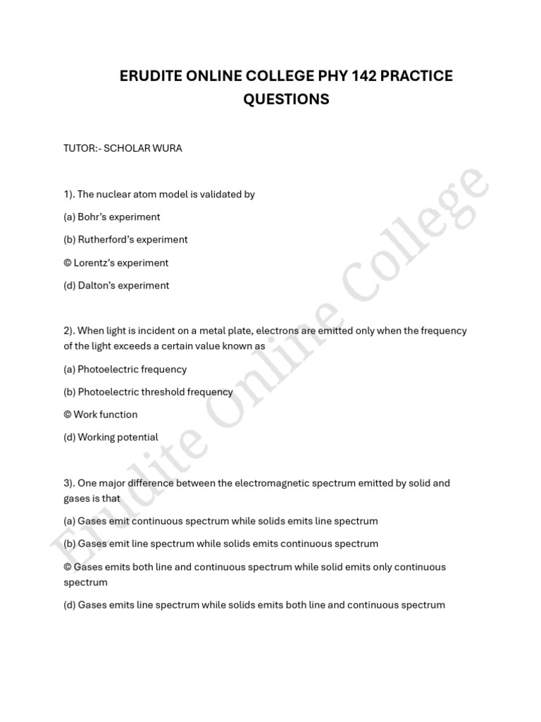 Eoc Phy 142 Practice Questions | PDF | Neutron | Isotope