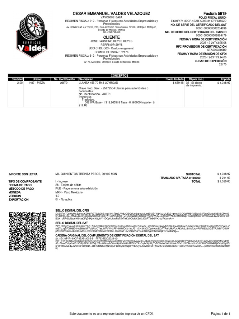 VAVC900315A8A - Factura - 5919 - 2 | PDF | Servicios (economía) | Economias