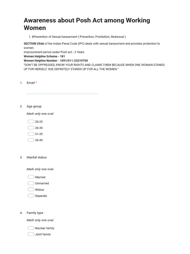 Awareness of the POSH Act Among Women | PDF | Sexual Harassment ...