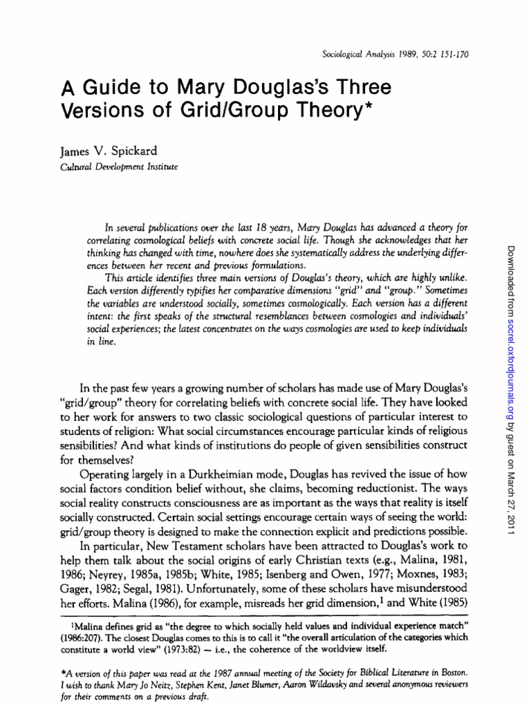 A Guide To Mary Douglas's Three Versions of Grid-Group Theory | PDF ...