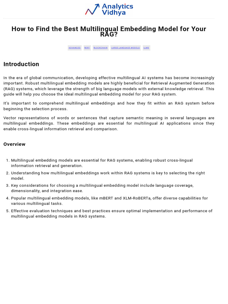 How To Find The Best Multilingual Embedding Model For Your RAG | PDF | Information | Learning