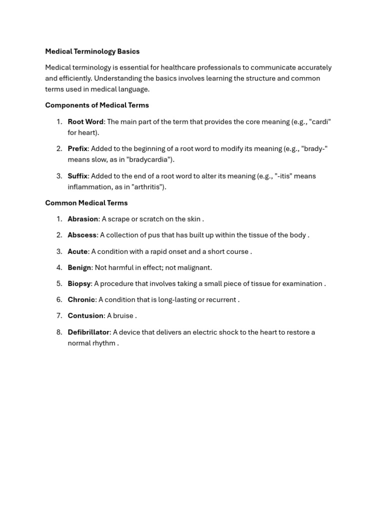 Medical Terminology Basics | PDF