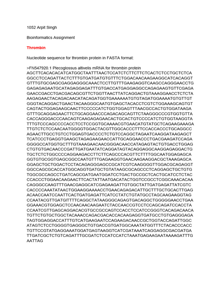 Thrombin Protein Sequence Analysis | PDF | Genetics | Life Sciences