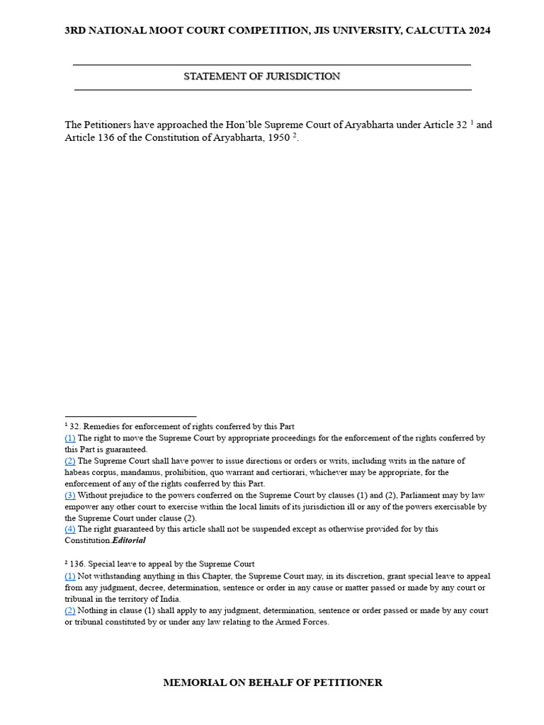 Moot Court: Petitioner's Memorial | PDF | Supreme Court Of The United ...
