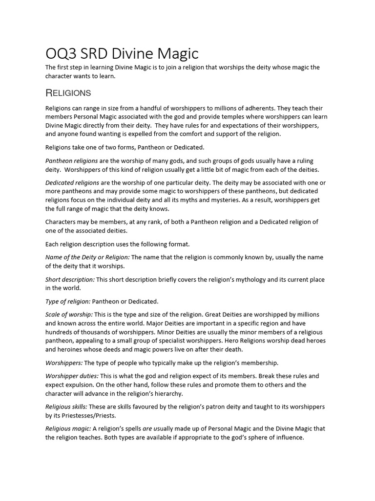 OQ3 SRD Divine Magic | PDF | Deities | Worship