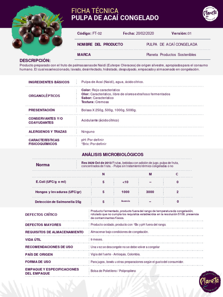 Ficha-tecnica-Acai | Descargar gratis PDF | Gusto