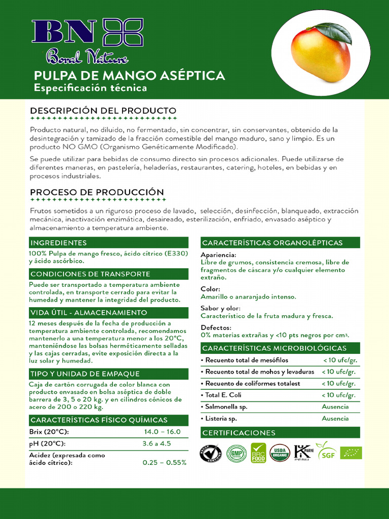 Ficha Tecnica Pulpa de Mango | PDF